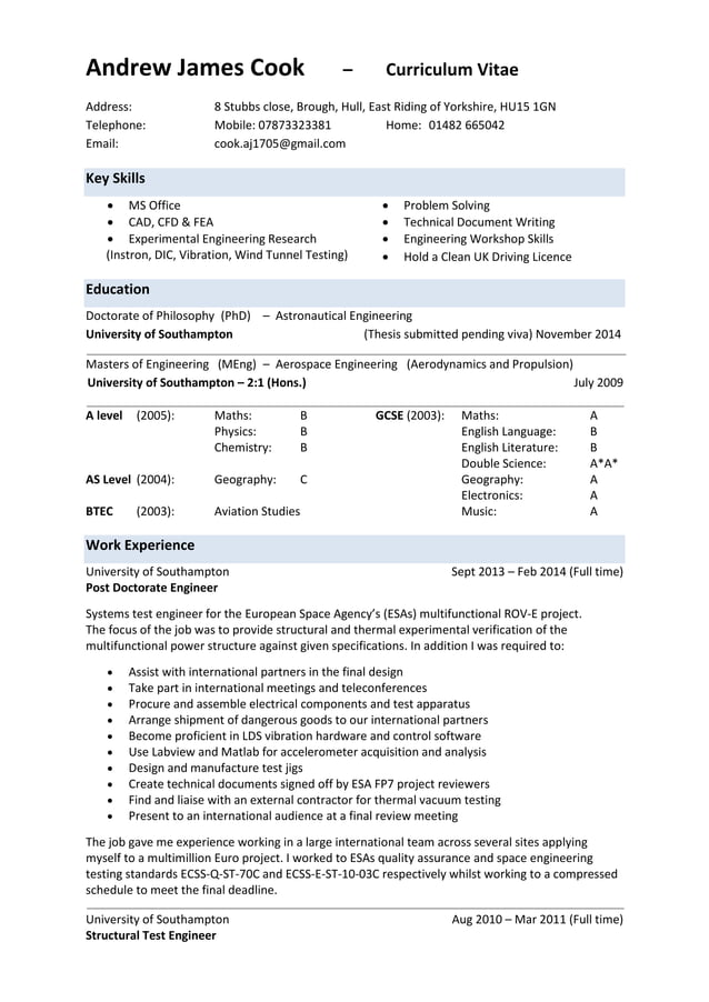 Curriculum Vitae - Andrew Cook | PDF