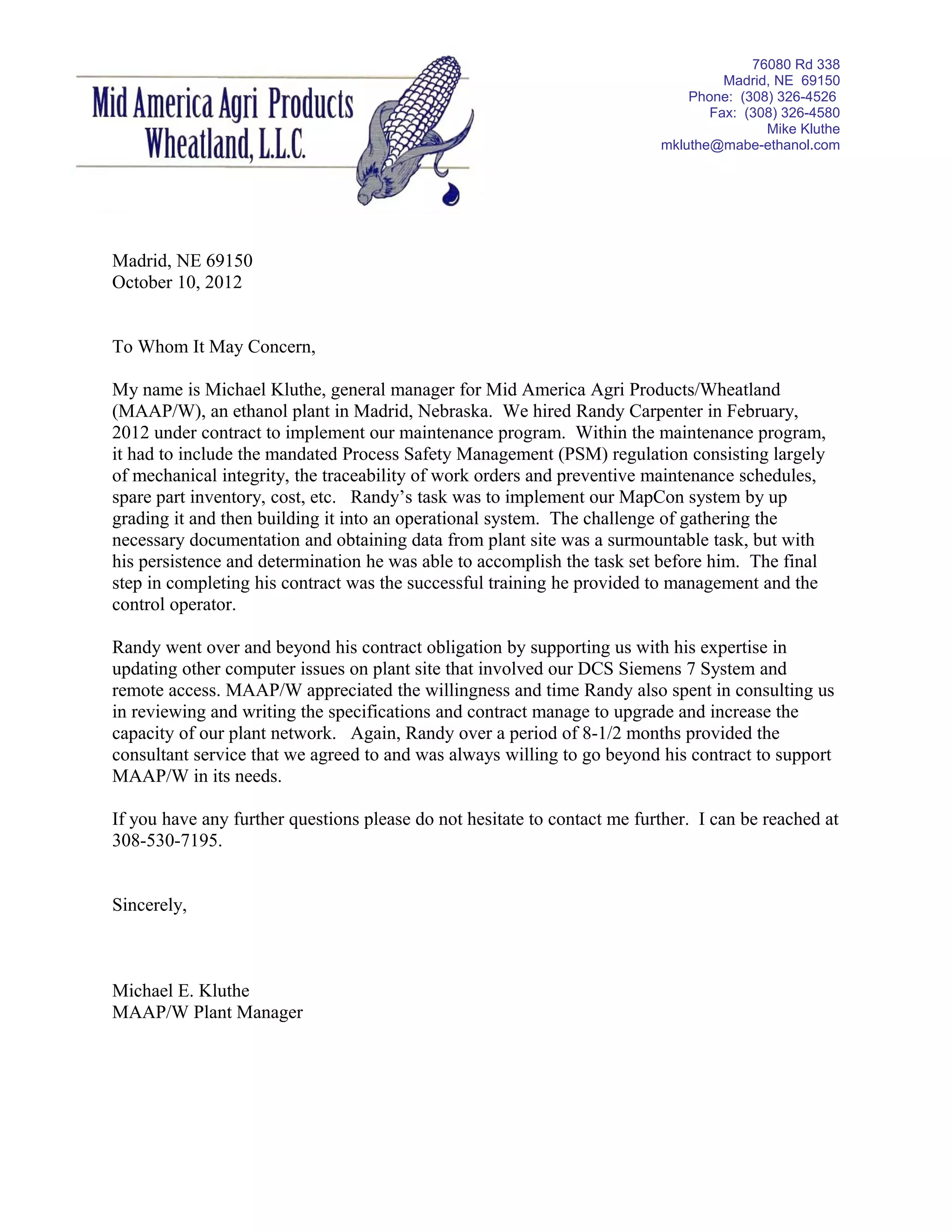 Mike Kluthe Referral-Randy Carpenter | DOC | Business | Business and ...