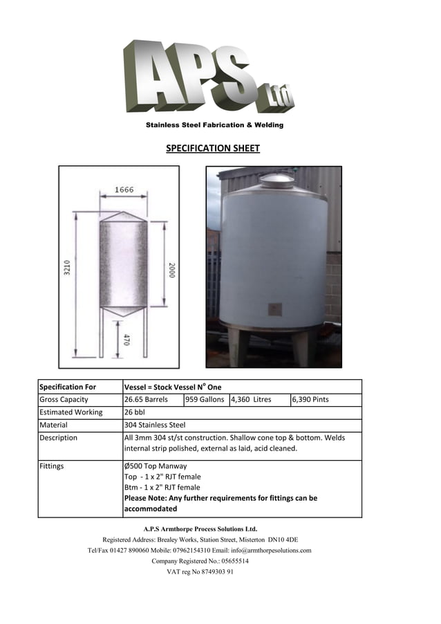 Spec Sheet - stock vessel 1 | PDF