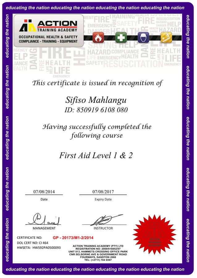 FIRST AID CERTIFICATE | PDF
