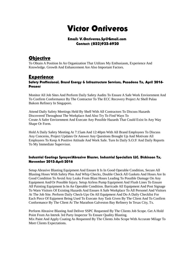 Victor Ontiveros Resume | RTF | Business | Business and Finance