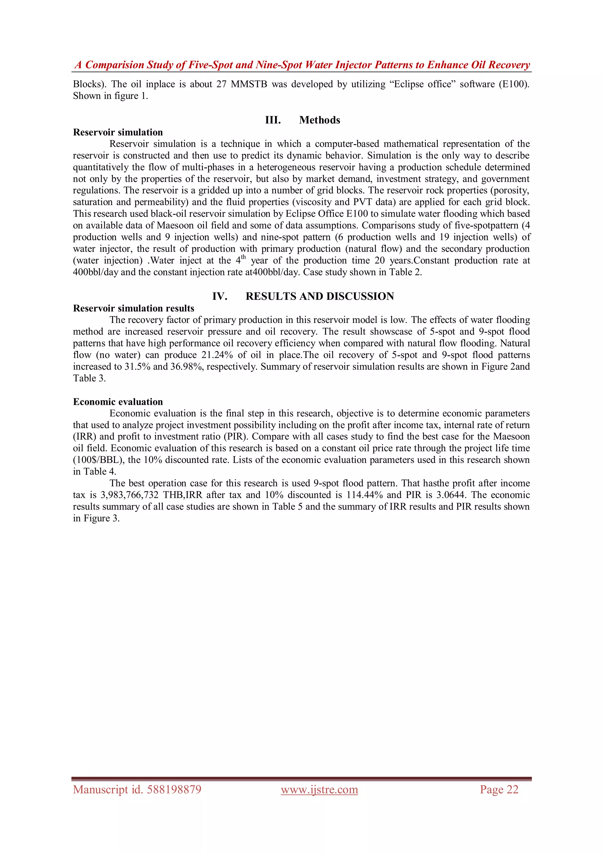 A Comparision Study of Five-Spot and Nine-Spot Water Injector Patterns ...