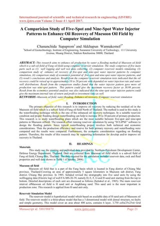 A Comparision Study of Five-Spot and Nine-Spot Water Injector Patterns ...