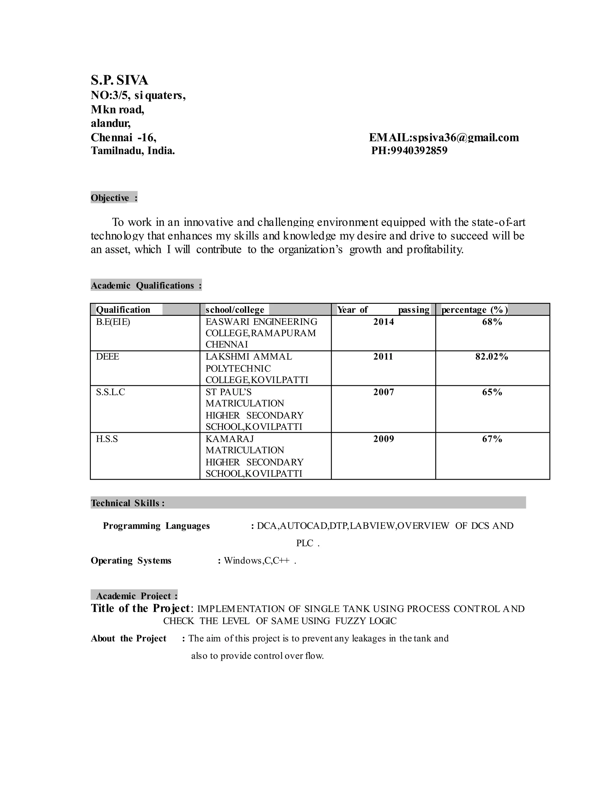 SIVA RESUME NEW NEW EDITED with exp 2017 part 1 | DOCX