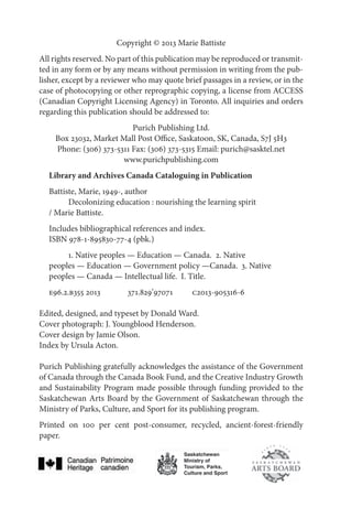 Decolonizing Education Nourishing The Learning Spirit Battiste | PDF