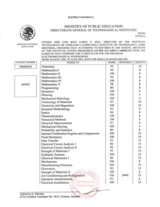 Translated Official Transcripts Spanish to English | PDF