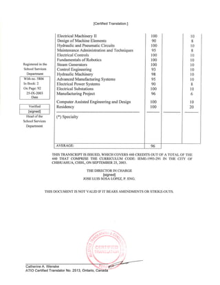 Translated Official Transcripts Spanish to English | PDF
