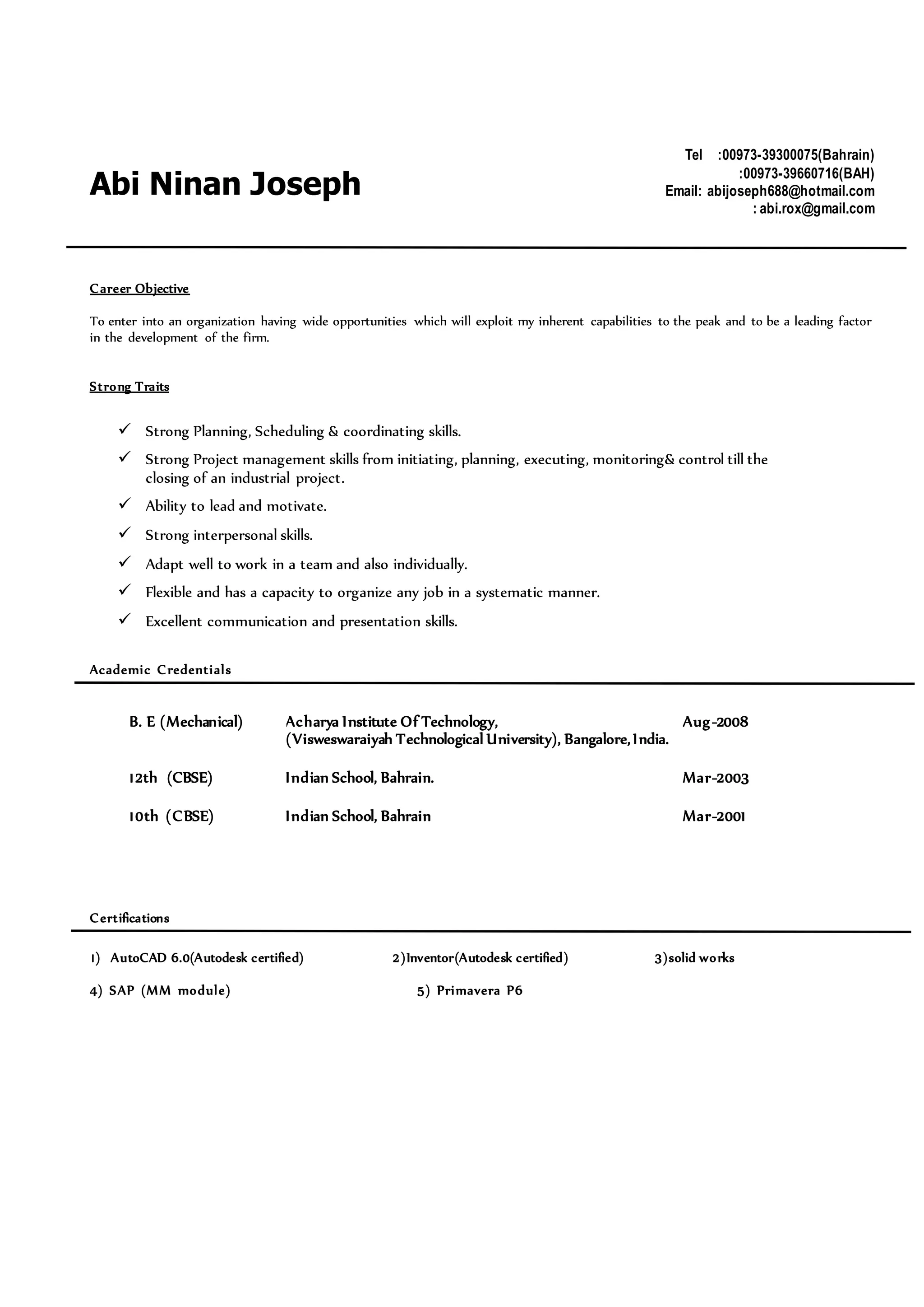 Abi Ninan Joseph cv 10-01-2016 | PDF