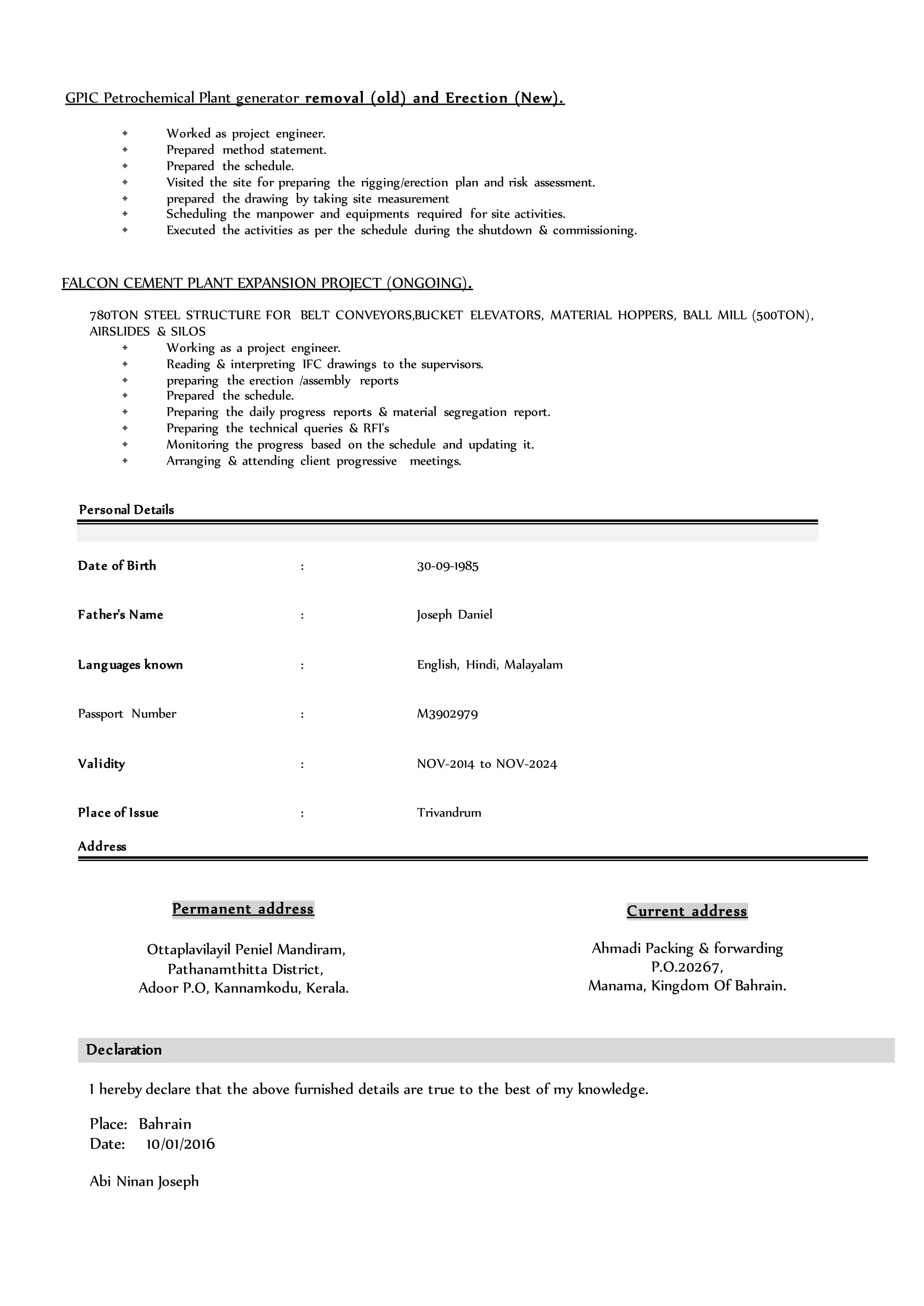 Abi Ninan Joseph cv 10-01-2016 | DOCX
