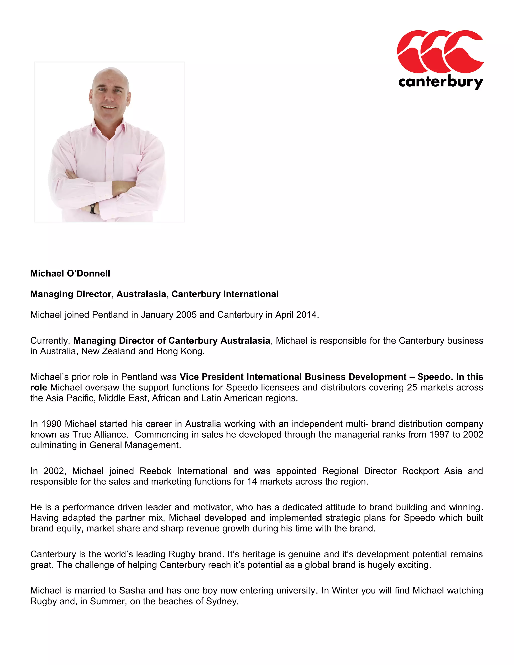 Michael O'Donnell Canterbury Biography August 2015 | DOC