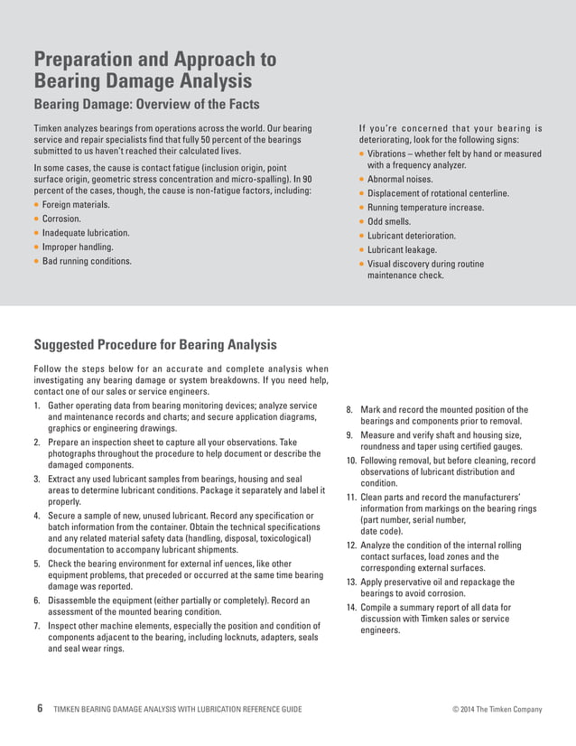 Timken bearing damage analysis with lubrication reference guide | PDF