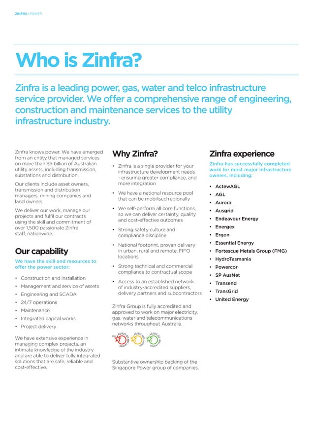 Zinfra Group Australia: Power Brochure | PDF