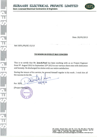 Safety Officer Experience Certificate