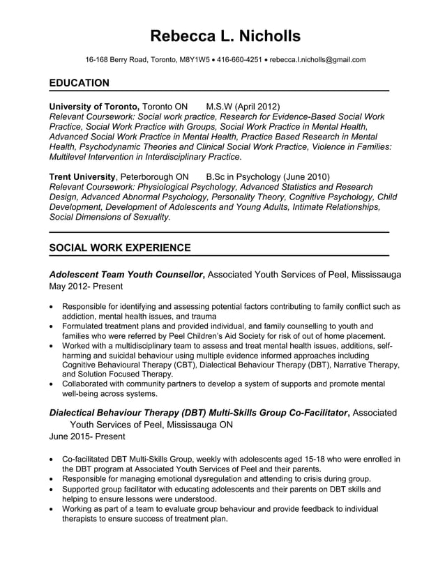 Rebecca Nicholls resume 2016 | DOC | Mental Health | Diseases and ...