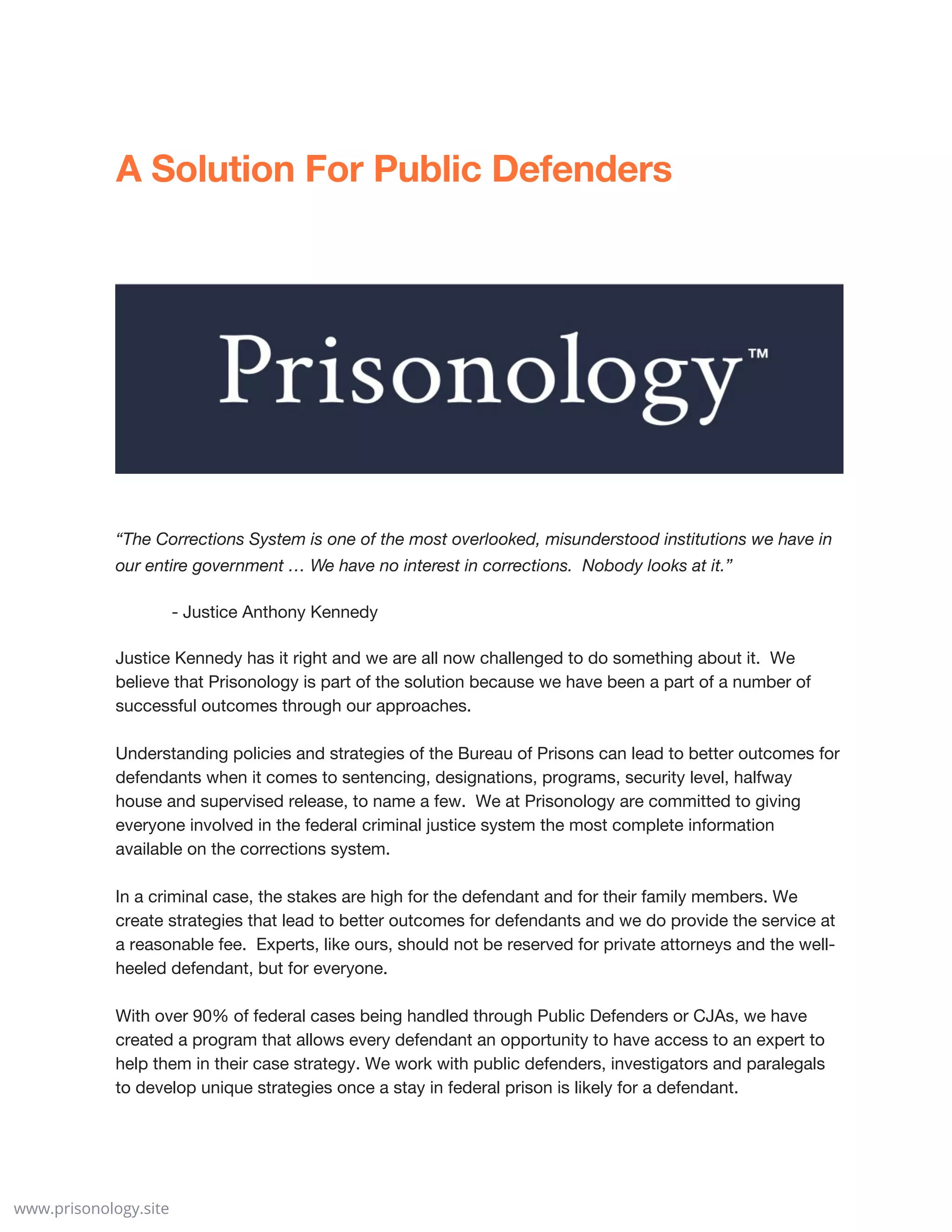 Prisonology Brochure Federal Defenders Lite | PDF