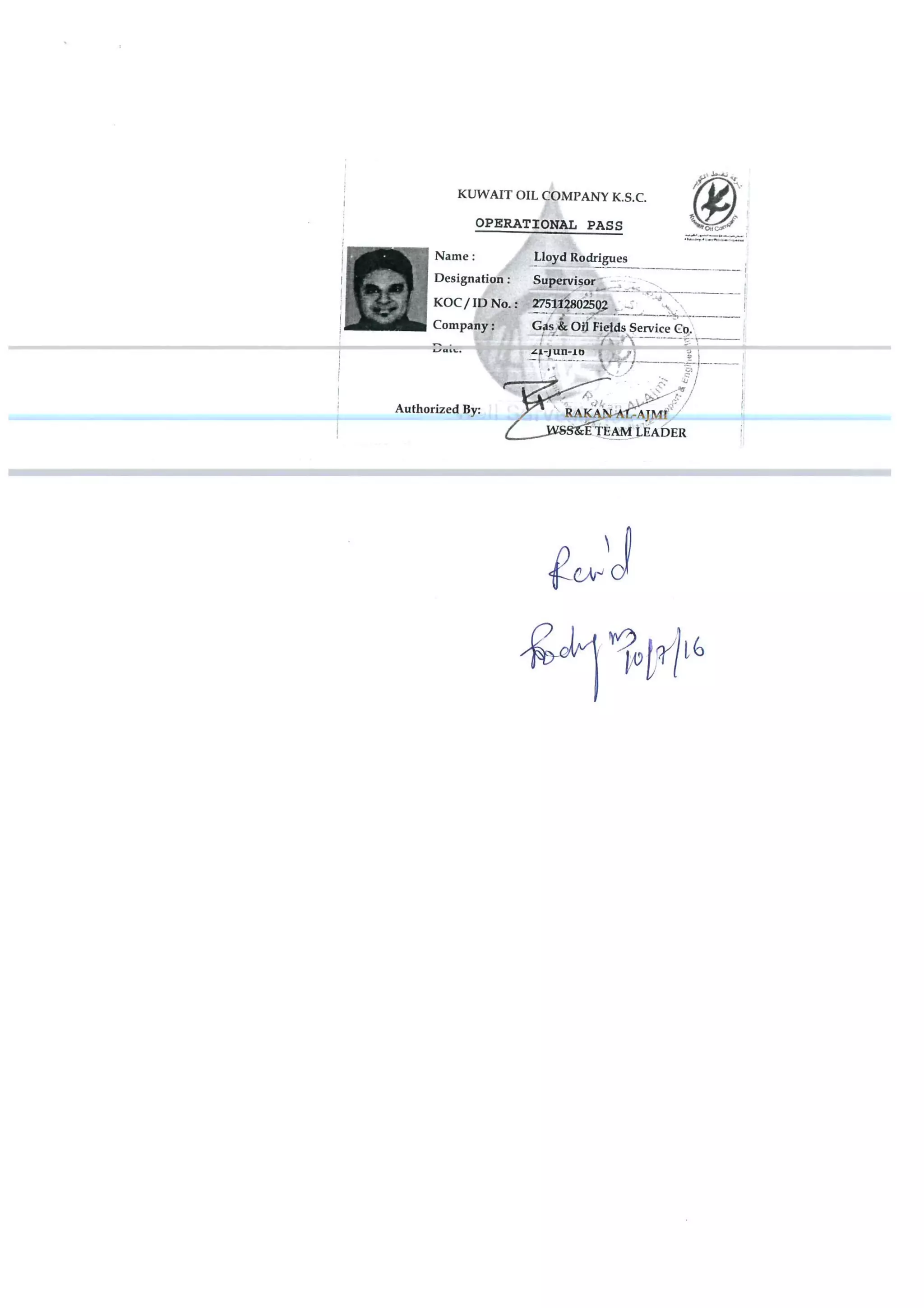 Permit to Work KOC ID - Lloyd Rodrigues | PDF