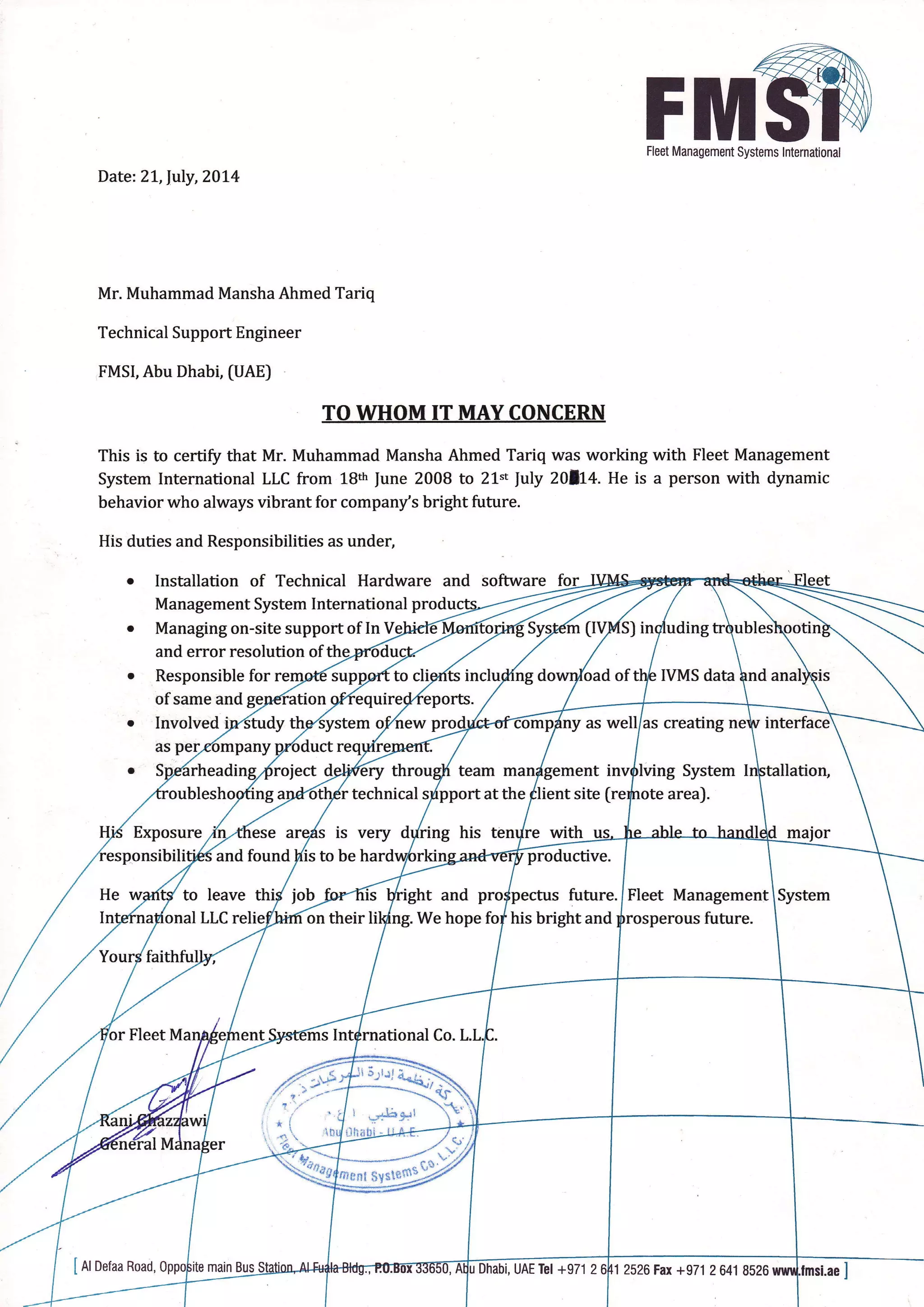 FMSi Experience Letter | PDF