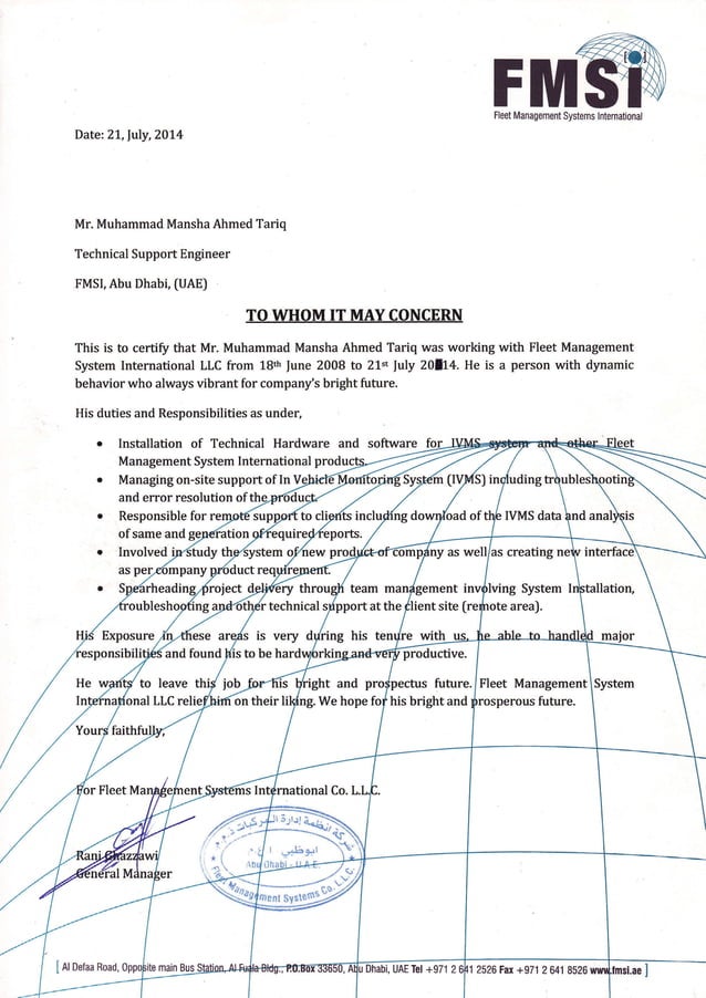 FMSi Experience Letter | PDF