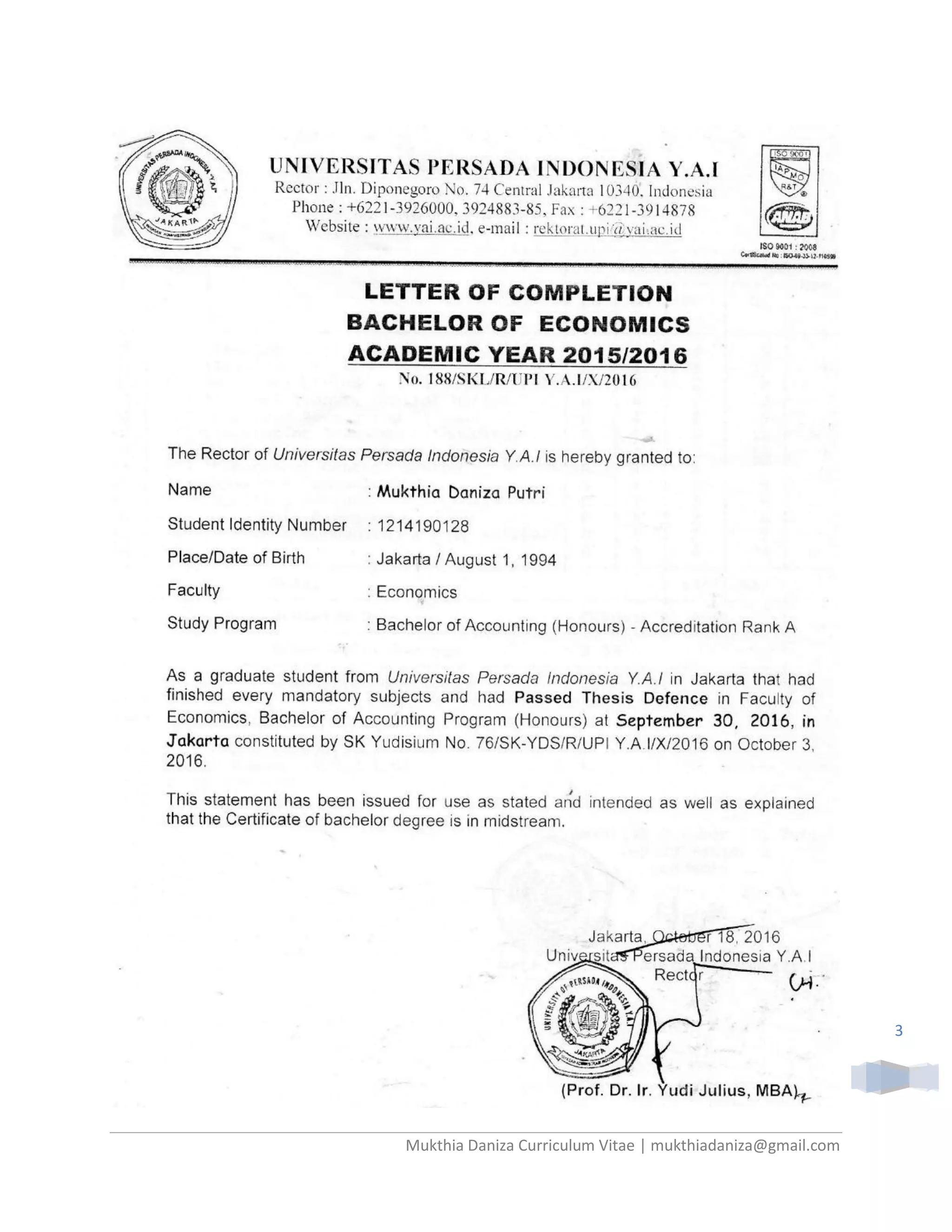 CV Mukthia Daniza (2) | PDF