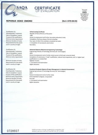 SAQA Certificates | PDF