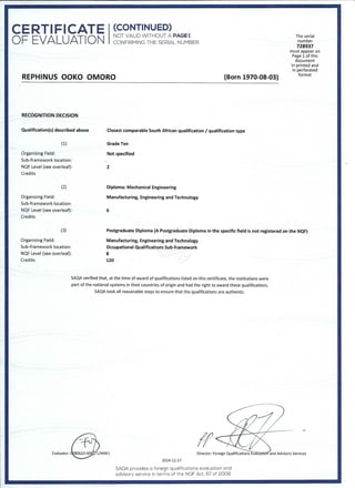 SAQA Certificates | PDF