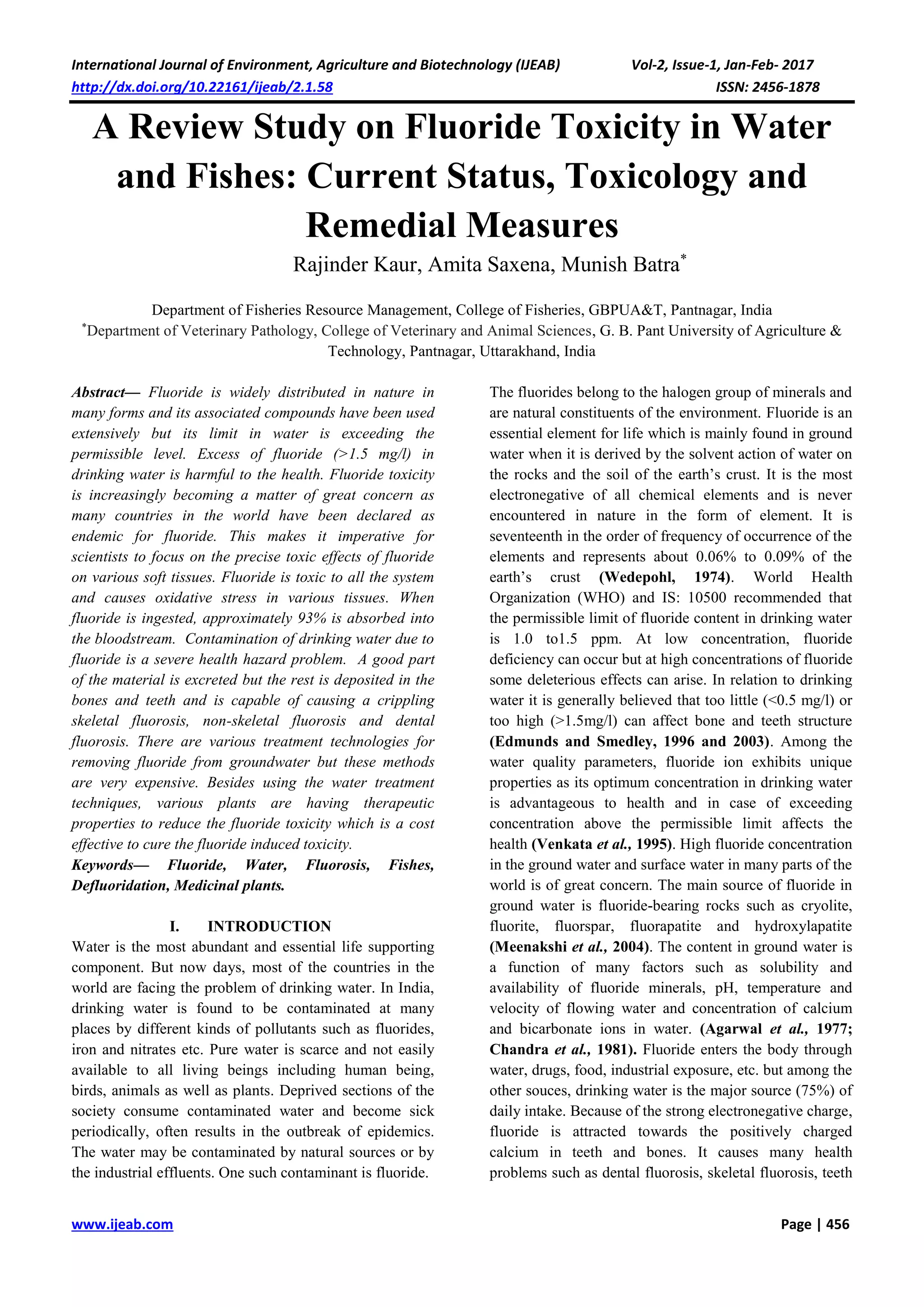 a review study on fluoride toxicity in water and fishes current status ...