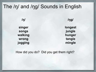 Copy of the /n/, /ŋ/ and /ŋg/ sounds in english | PPTX