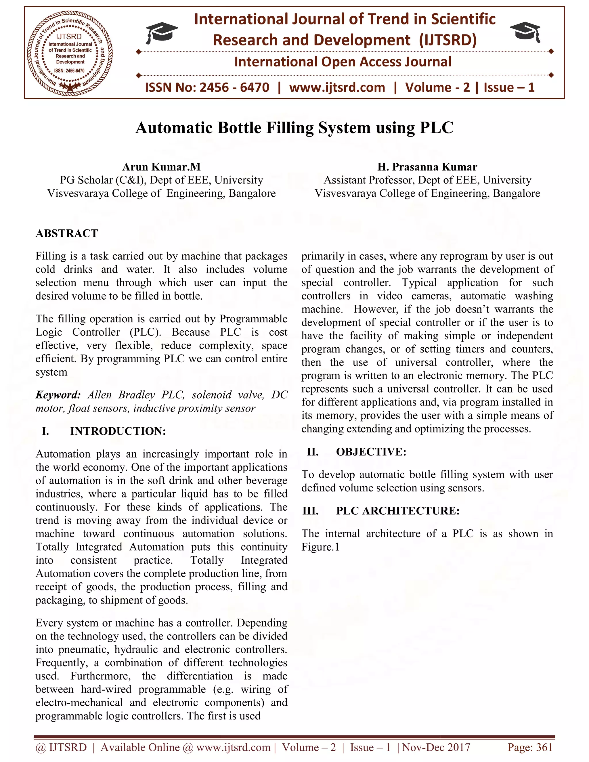 Automatic Bottle Filling System Using PLC | PDF