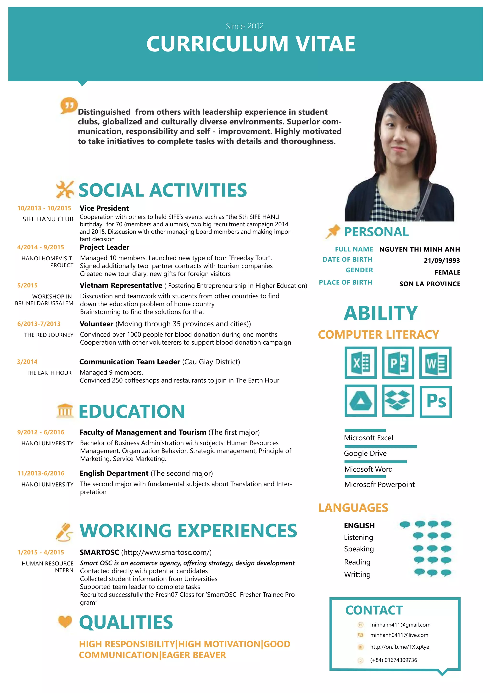 [Nguyen Thi Minh Anh] Curriculum Vitae | PDF