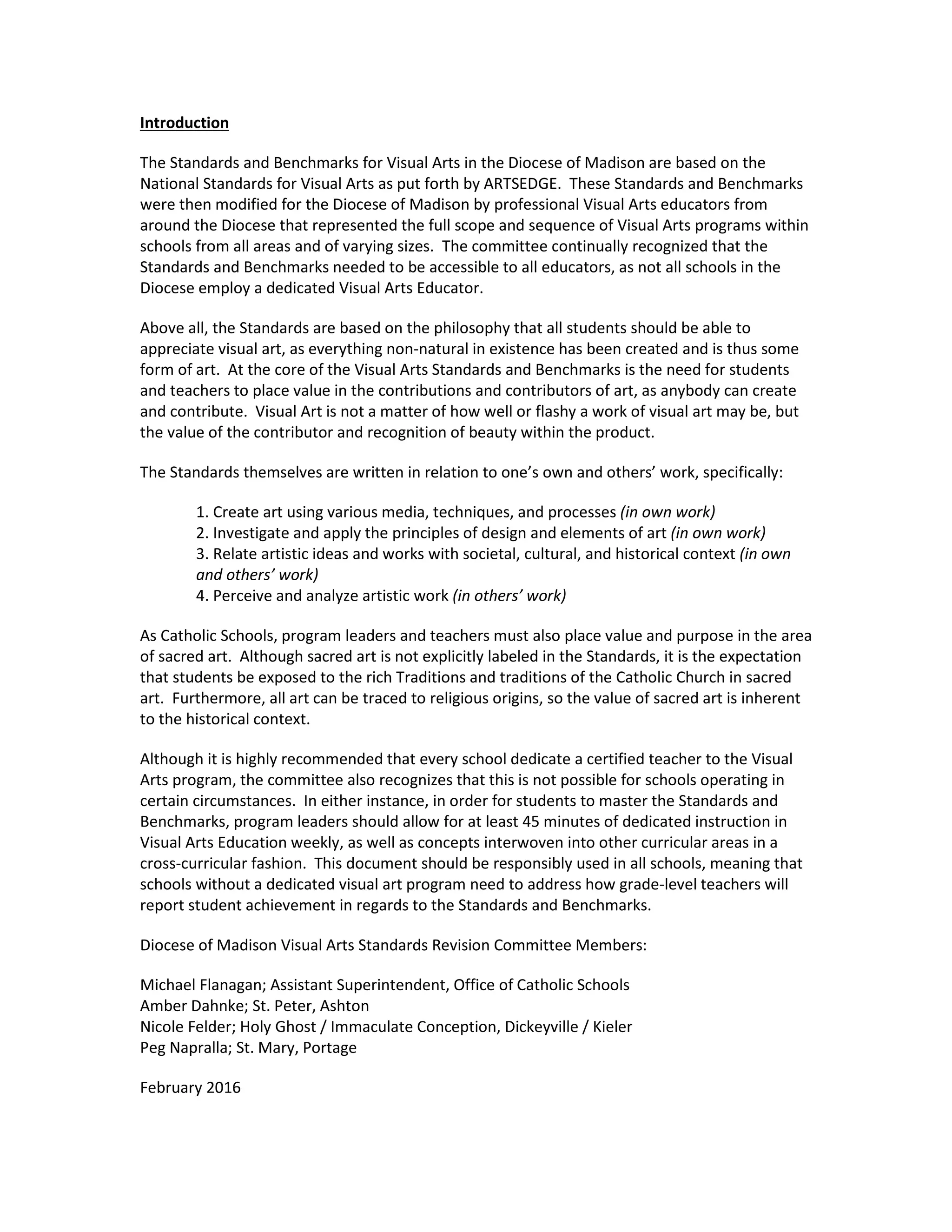 Visual Arts Standards and Benchmarks | PDF