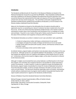Visual Arts Standards and Benchmarks | PDF