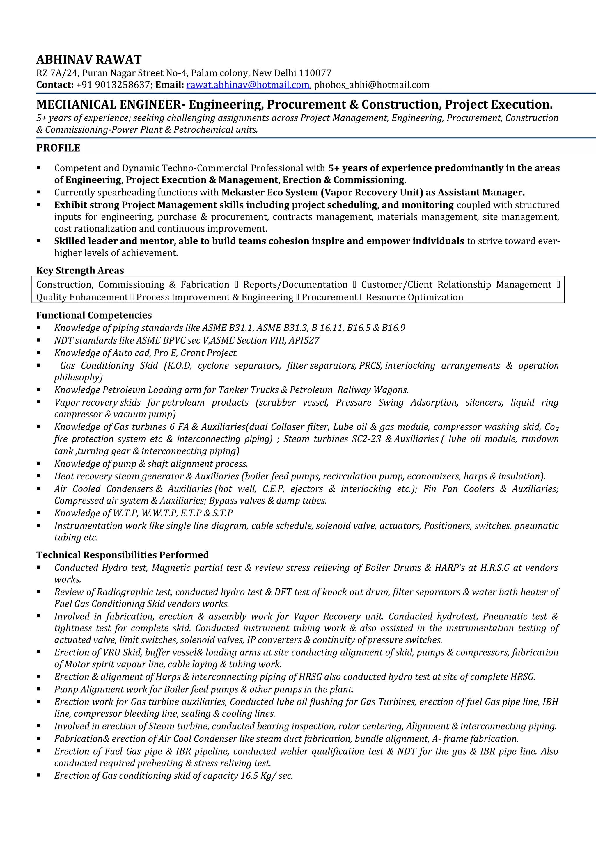 abhinav rawat resume | DOC | Civil Engineering Industry | Industries