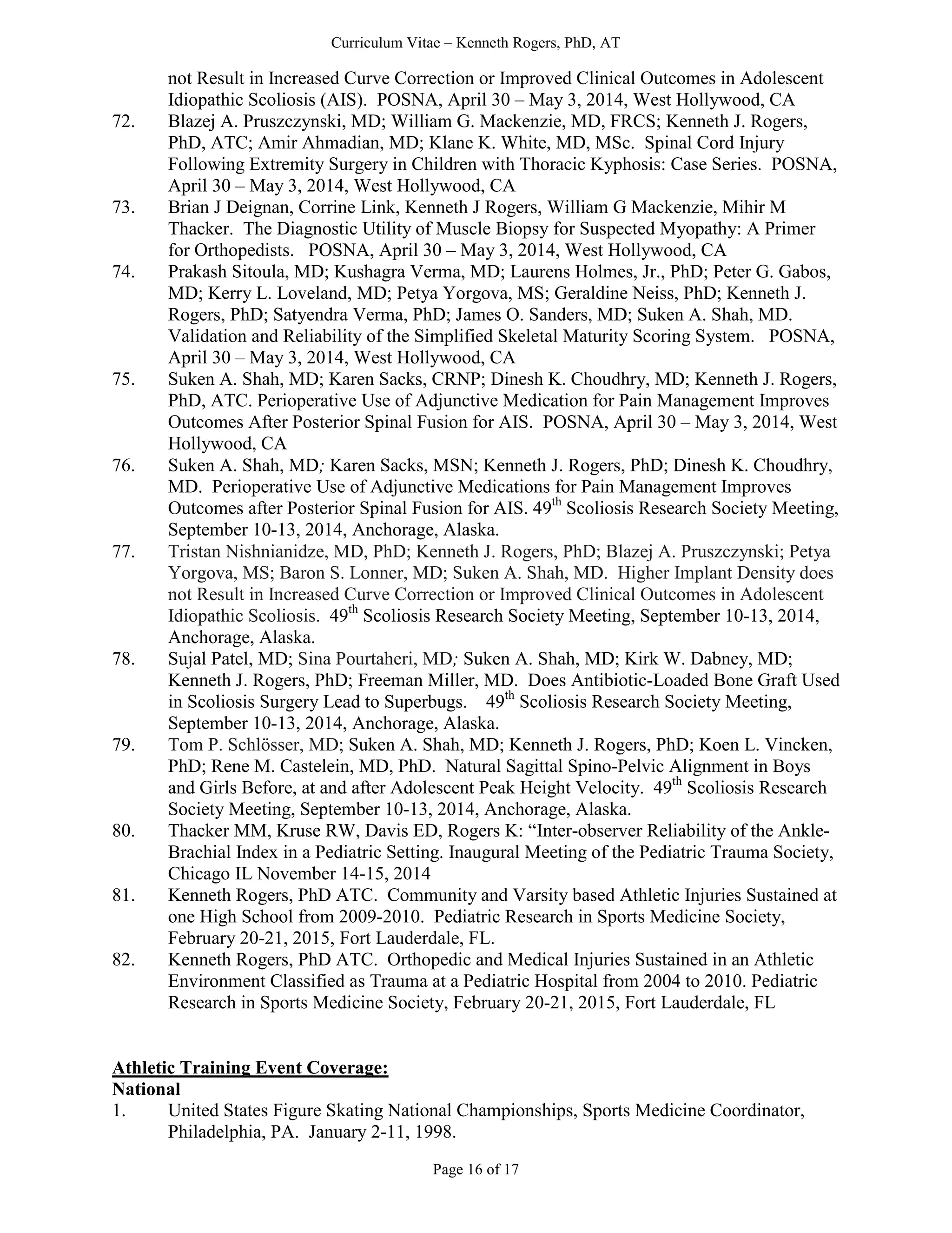 Curriculum Vita Kenneth Rogers | PDF