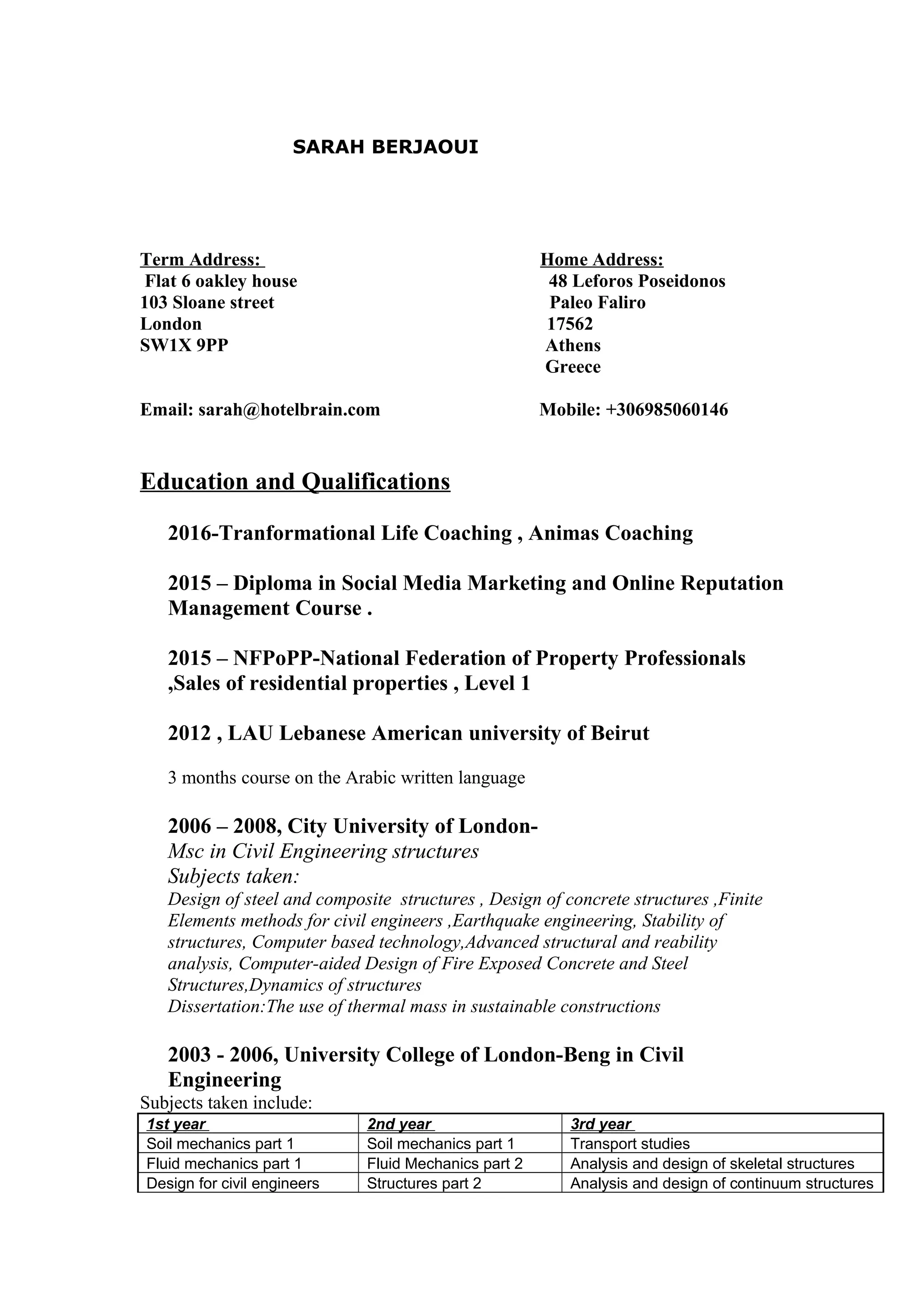 cv sarah final | PDF