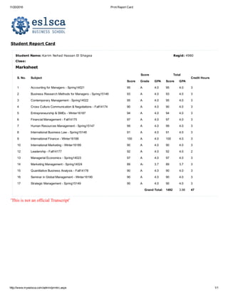 MBA Report Card- Karim Nehad - ESLSCA 2016 | PDF