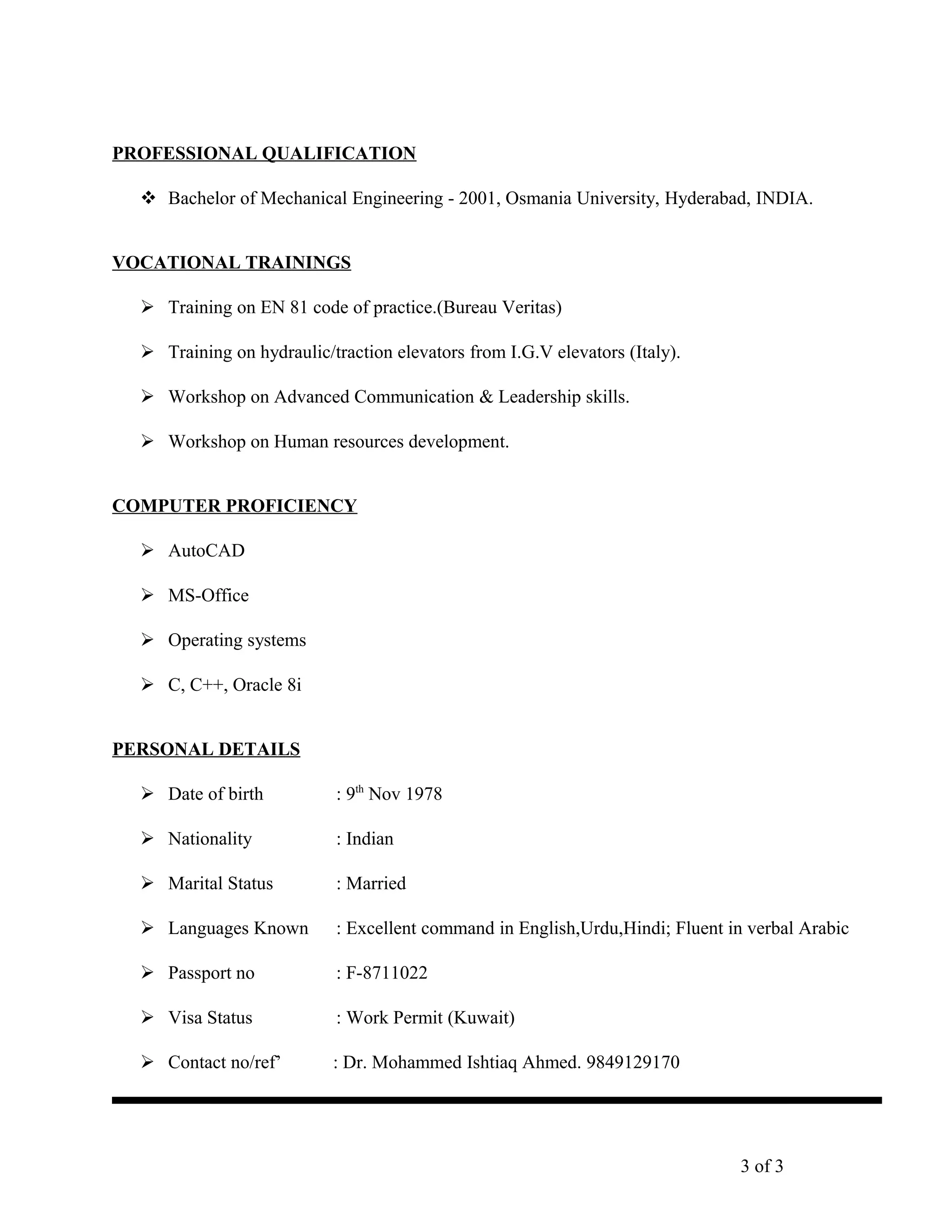 Resume (Mohammed Sami Ahmed) | DOC