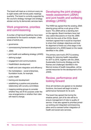 New partnerships new opportunities - setting up and running health and wellbeing boards - Case ...