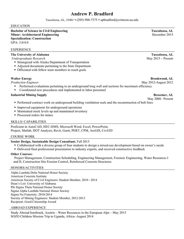 Andrew Bradford Resume | PDF | Undergraduate Education | College Education