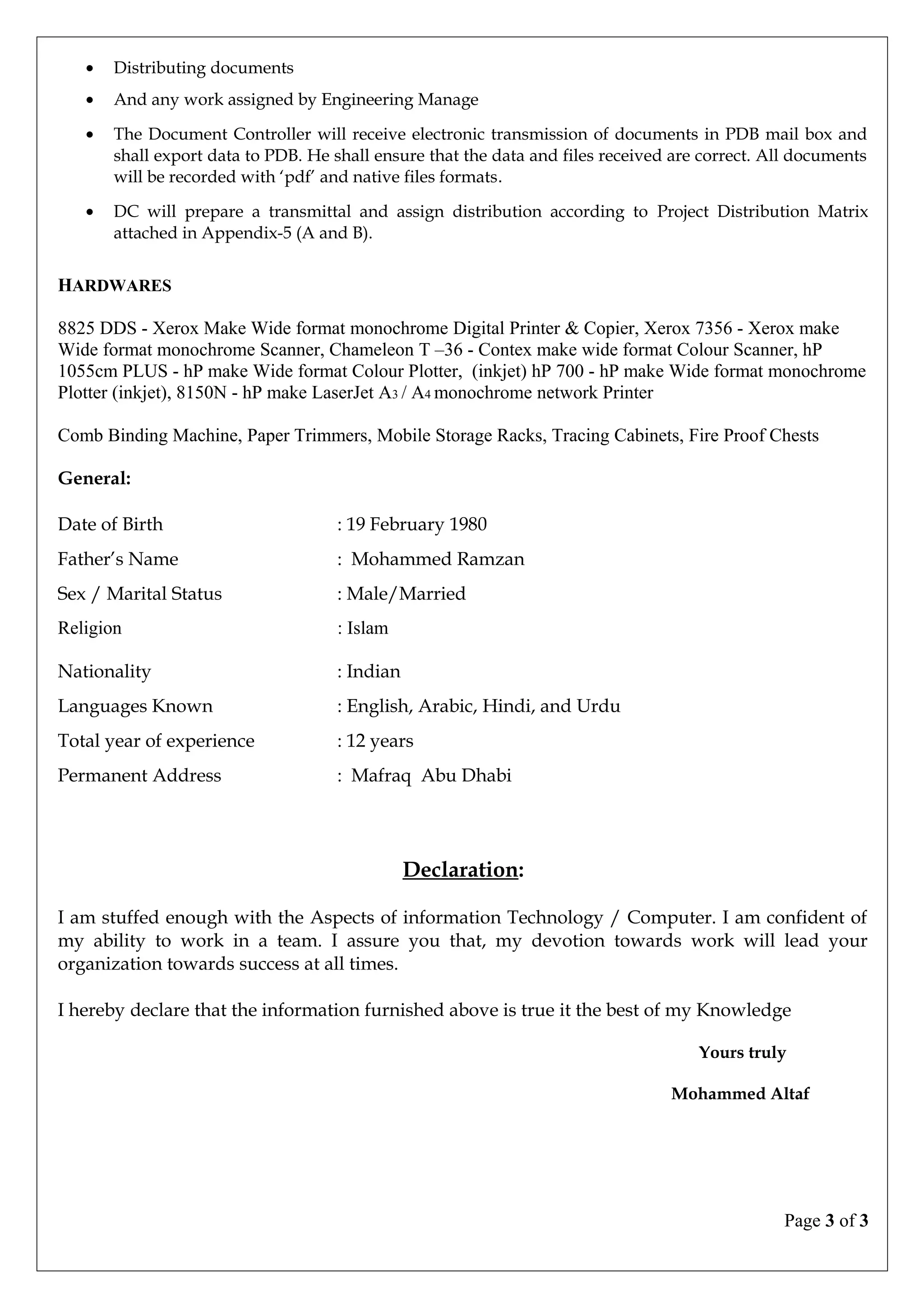 Document Controller Resume | DOC