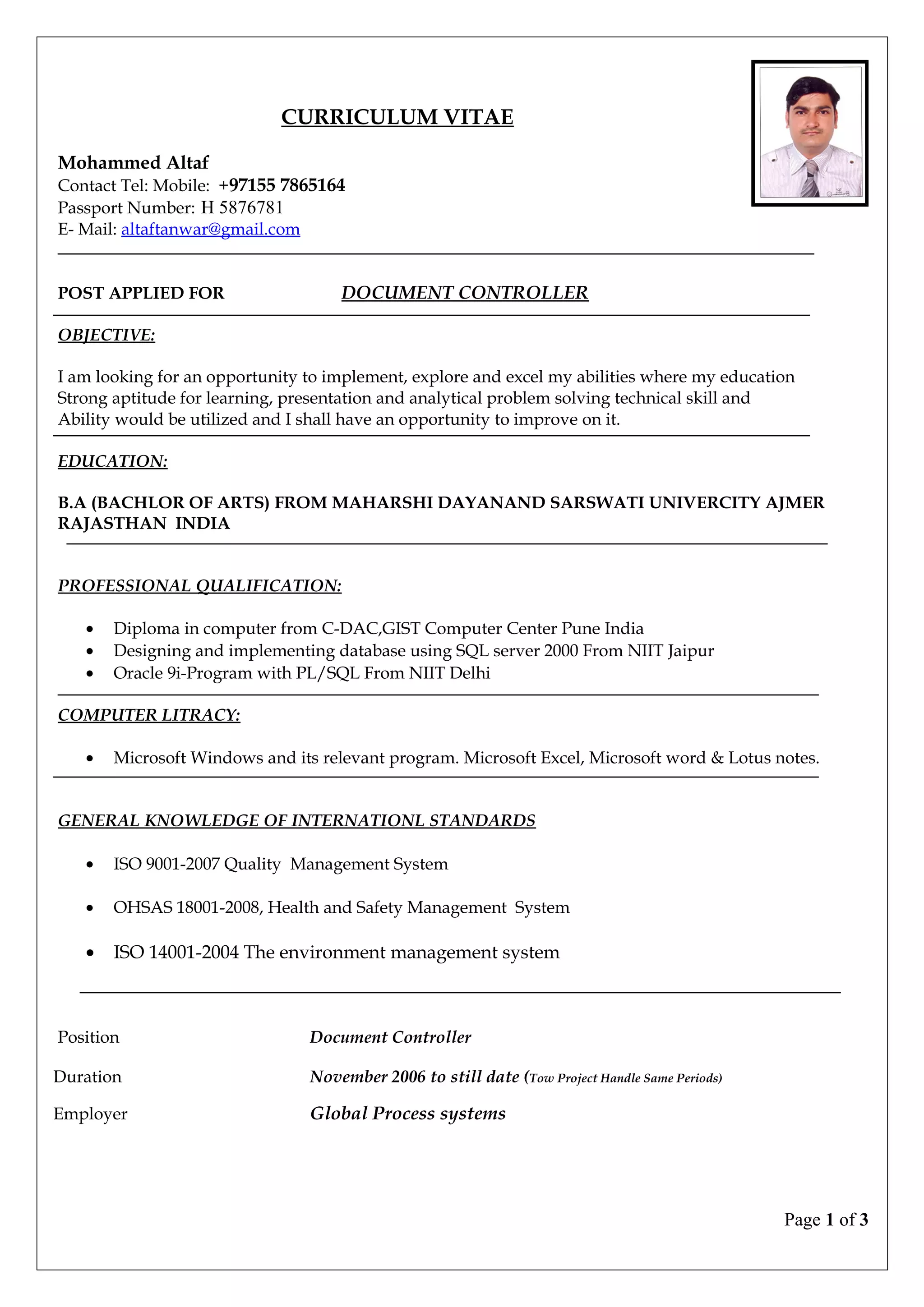 Document Controller Resume | PDF