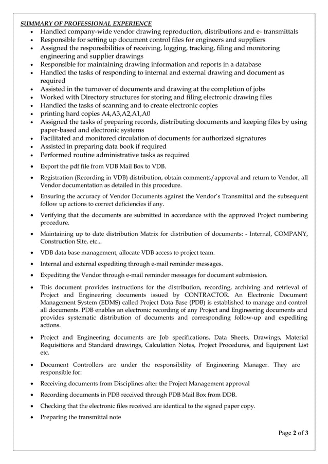 Document Controller Resume | DOC