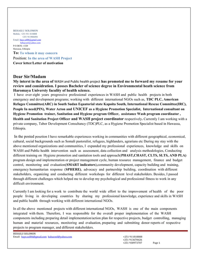 Behailu Solomon updated cv | DOC | Non-Profit Organizations | Industries
