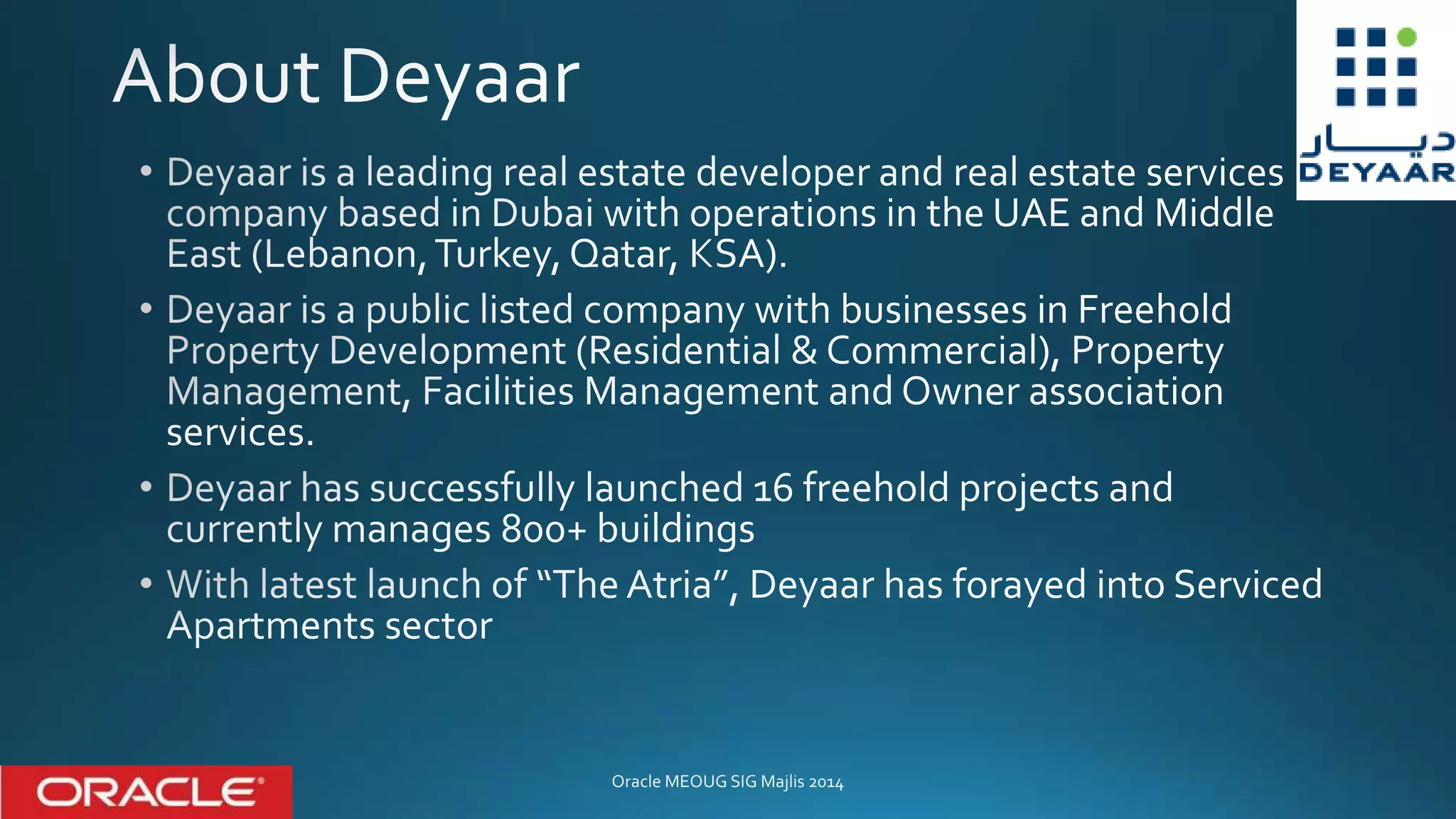 Deyaar's Journey with Oracle | PPT