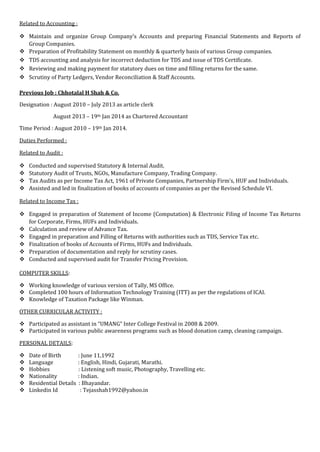 CV OF CA TEJAS SATISH SHAH | PDF