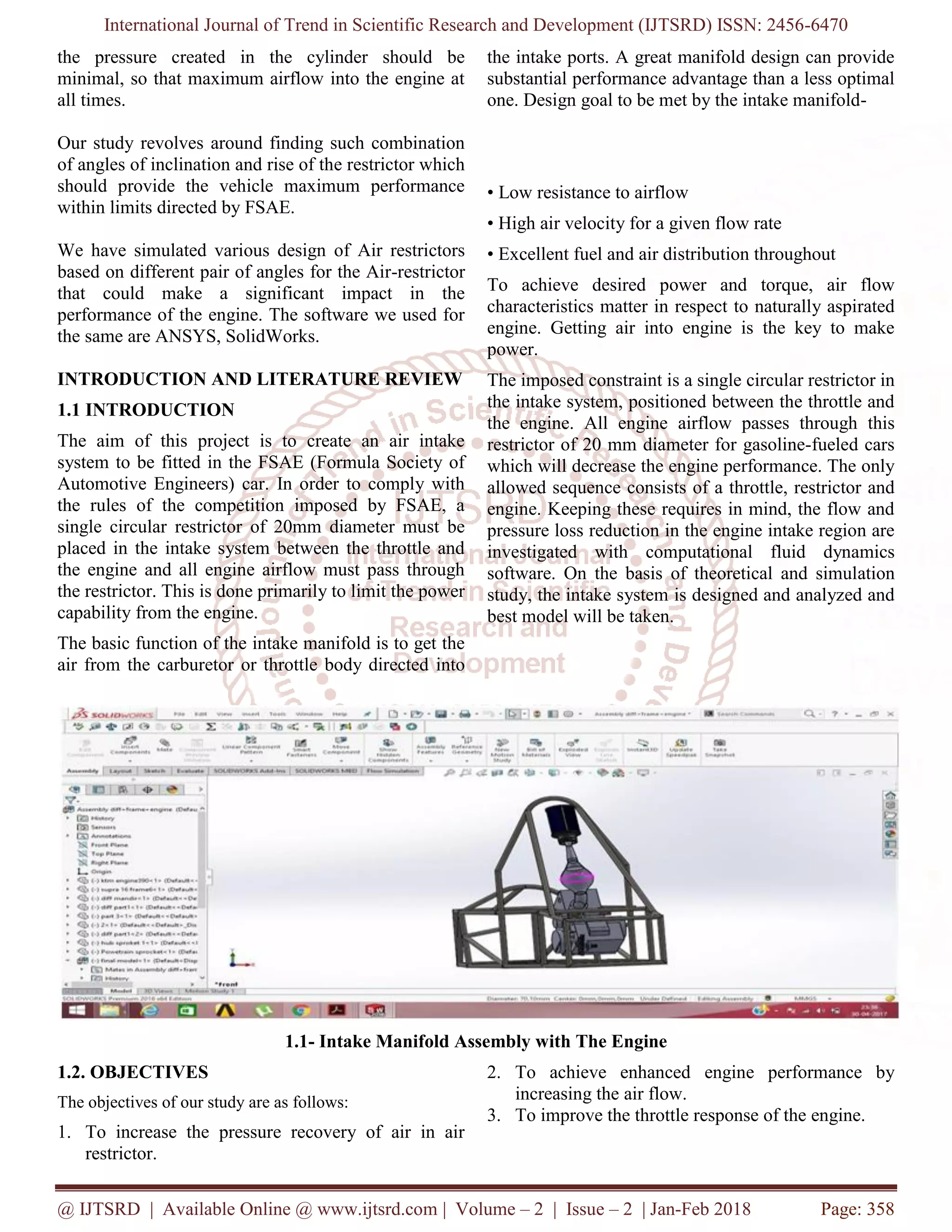 Design and Analysis of Air Intake System for Single Cylinder Engine | PDF