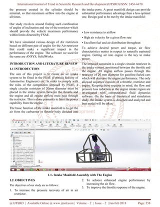 Design and Analysis of Air Intake System for Single Cylinder Engine | PDF