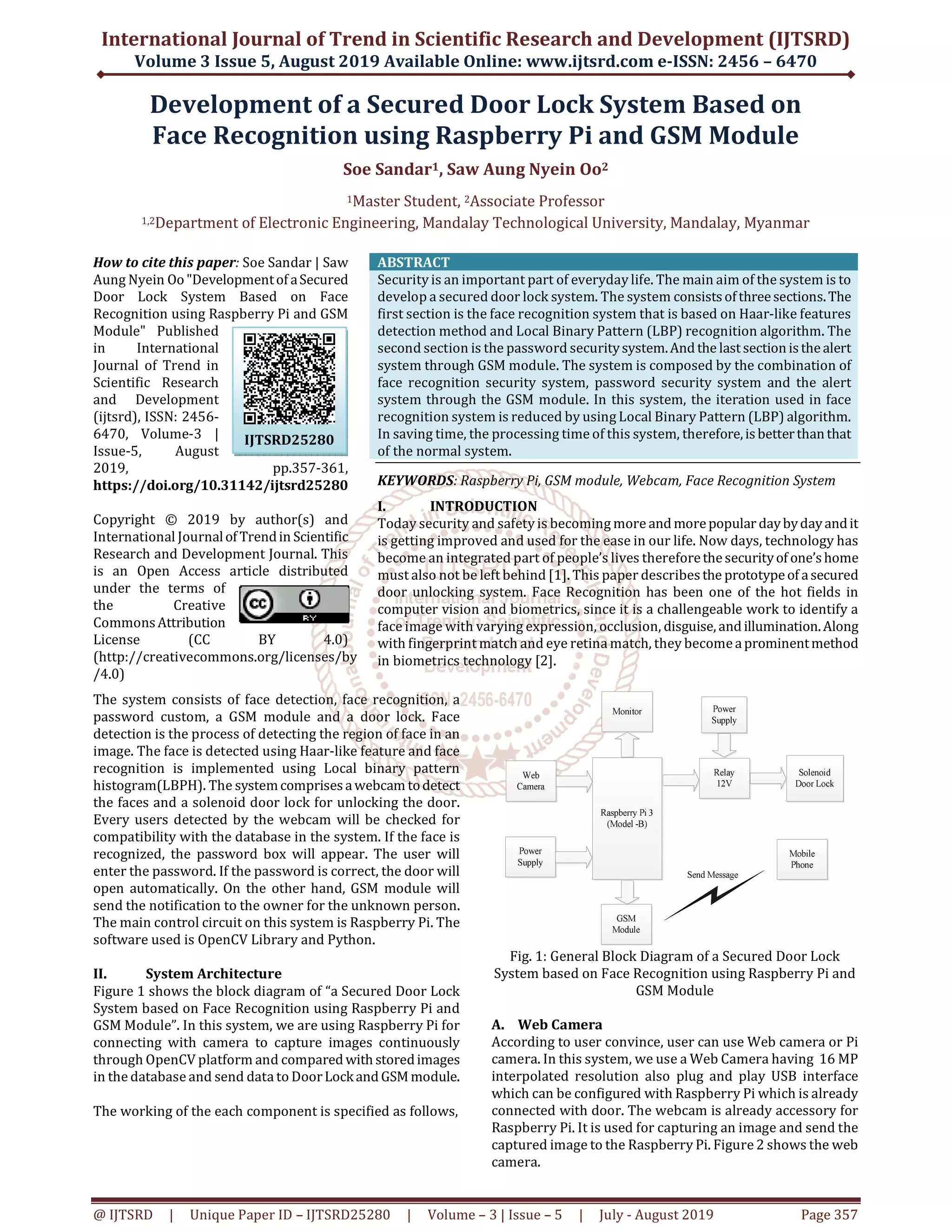 Development Of A Secured Door Lock System Based On Face Recognition