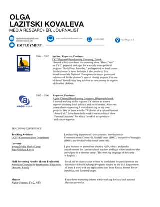 Olga's Media Resume | PDF | Public Radio | Talk Radio