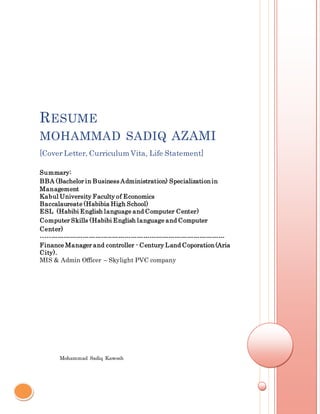 Mohammad Sadiq Kawosh C,V | PDF