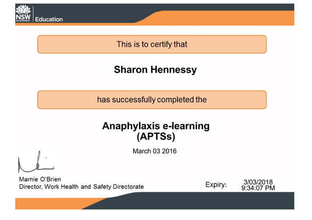 Anaphylaxis elearning certificate | PPT